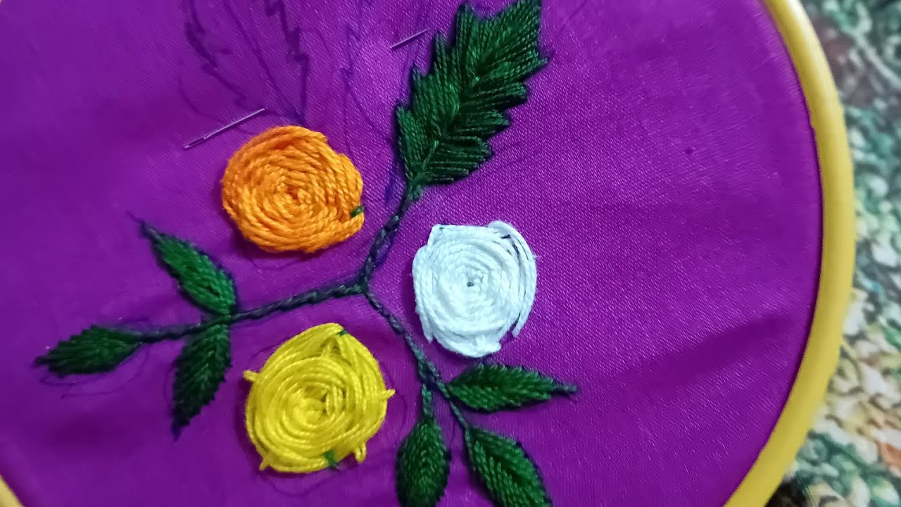 beautiful hand embroidery #3D flower design - YouTube