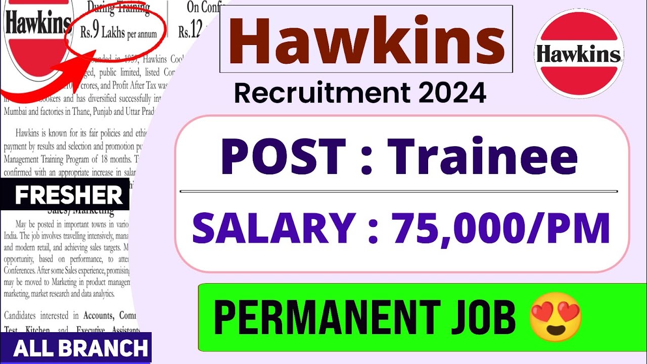 Hawkins Recruitment 2024। Post: Trainee 😍। Permanent Job। Job vacancy ...