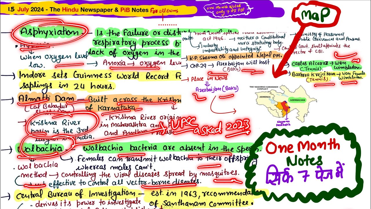 15 July 2024 | The Hindu Notes | Pib Notes | Handwritten Notes For UPSC ...