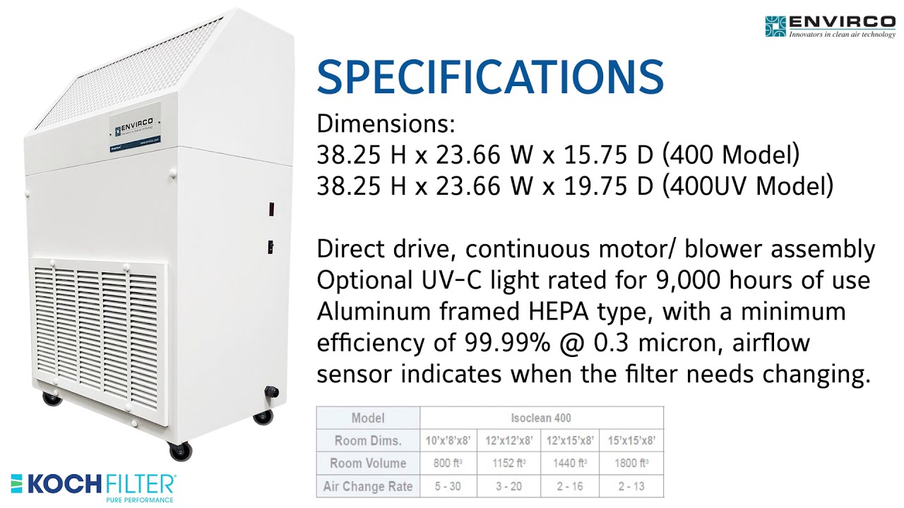 IsoClean 800 and 400 Features, Specifications, Air Change Rates and ...