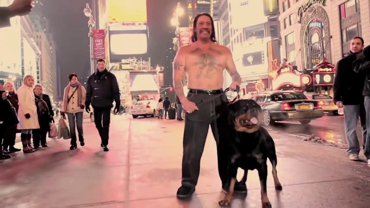 Danny Trejo in Times Square with Carrabba Haus Rottweiler 'Razor' - YouTube