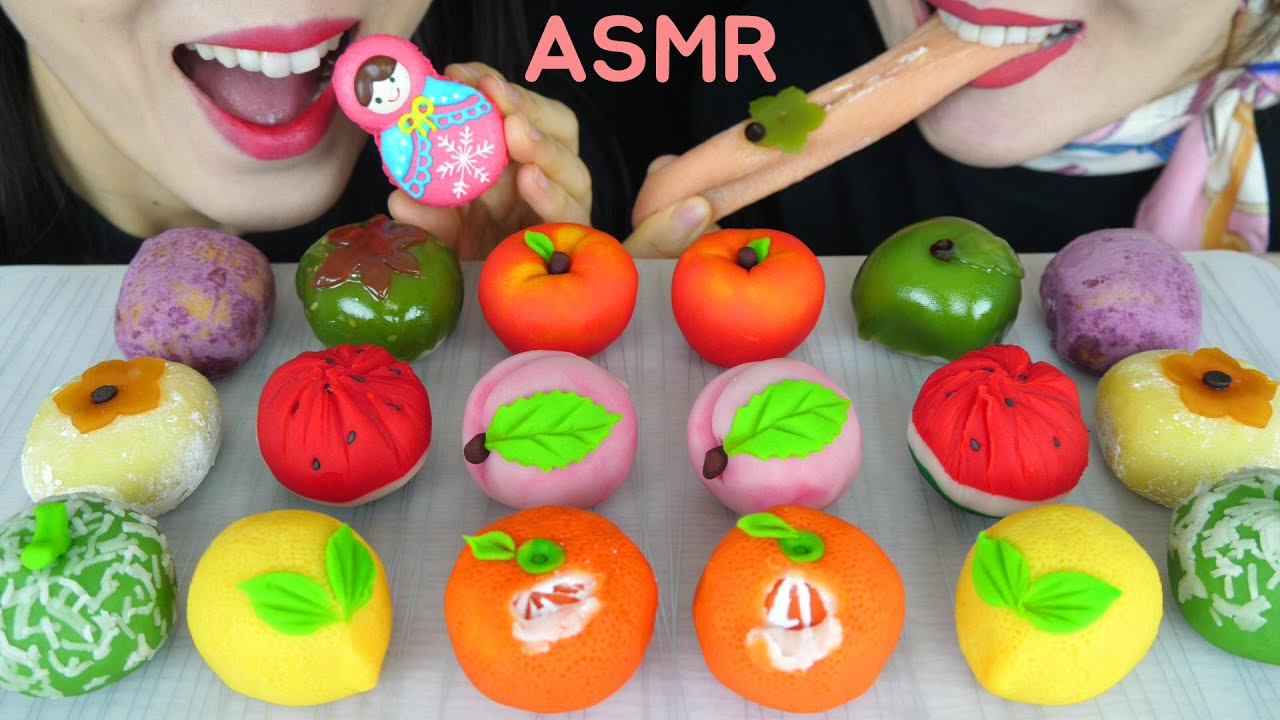 WAGASHI JAPANESE SWEETS, DESSERT RICE CAKE ASMR EATING SOUNDS MUKBANG ...