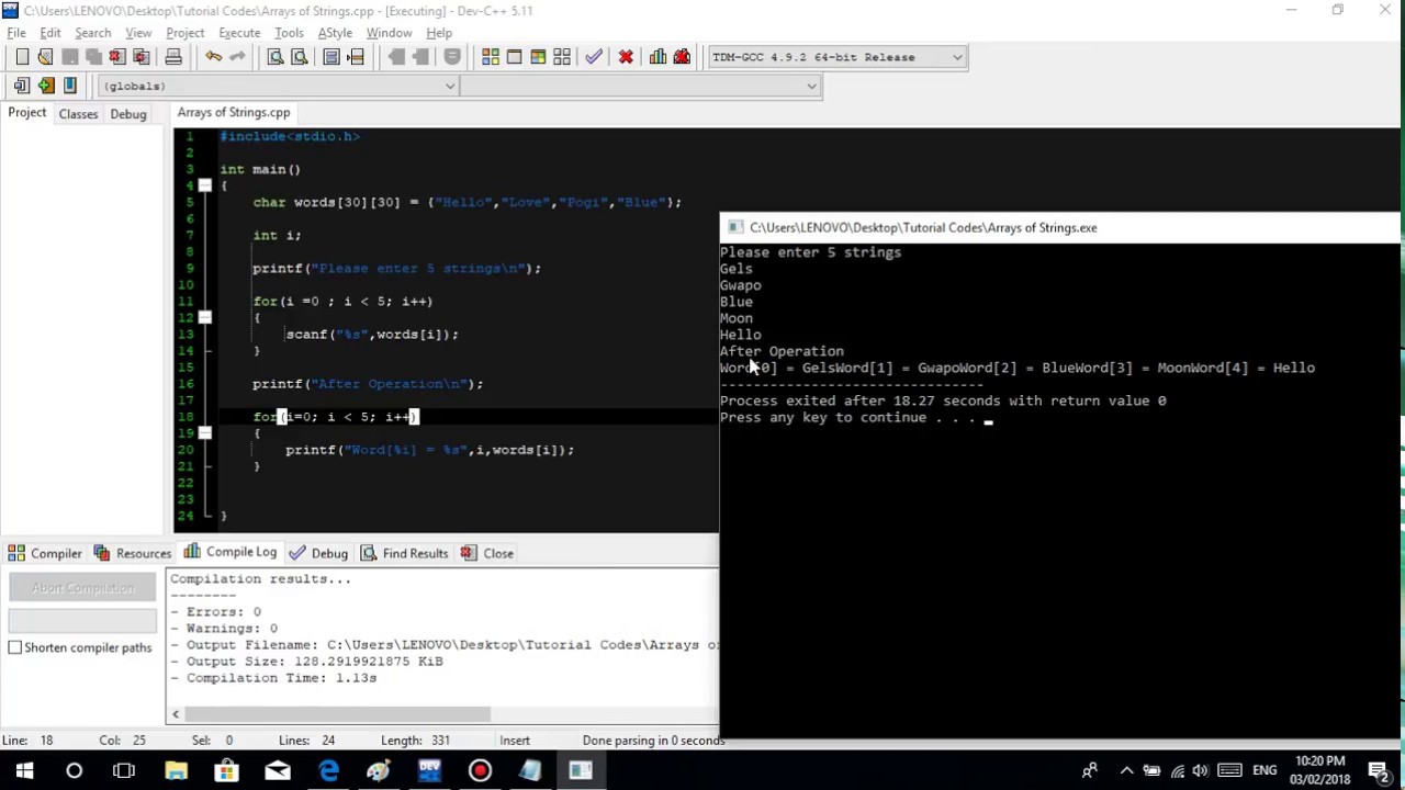C Programming Tutorial Tagalog Version 21 Arrays Of Strings In C Youtube