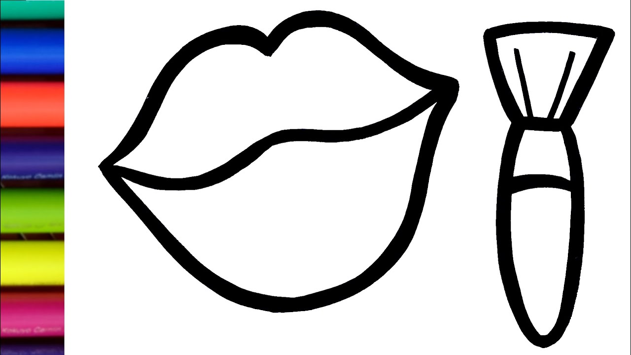 LIPS WITH MAKEUP SET TOOLS Drawing, Colouring and Painting For Kide ...