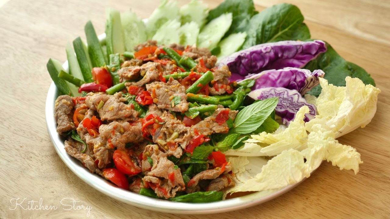 បុកសាច់គោទឹកប្រហុក ញាំសាច់គោទឹកប្រហុក[Khmer Beef Salad with Prohok ...