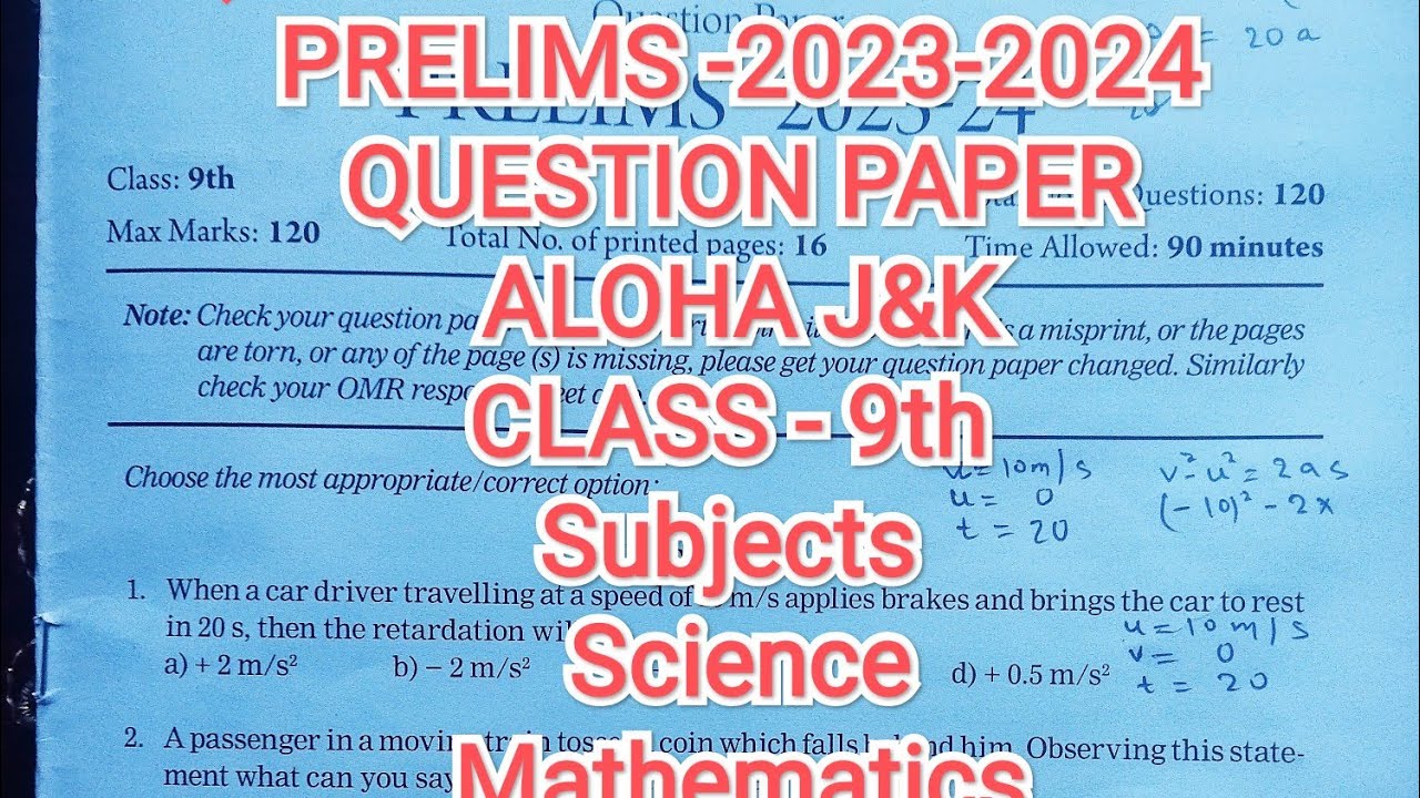 Prelims Question Papers 2023-2024 ALOHA J&K Class 9th - YouTube