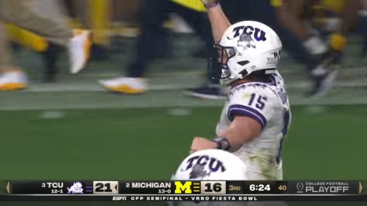 TCU WR Quentin Johnston 46 Yard Catch leads to TD vs Michigan | 2022 ...
