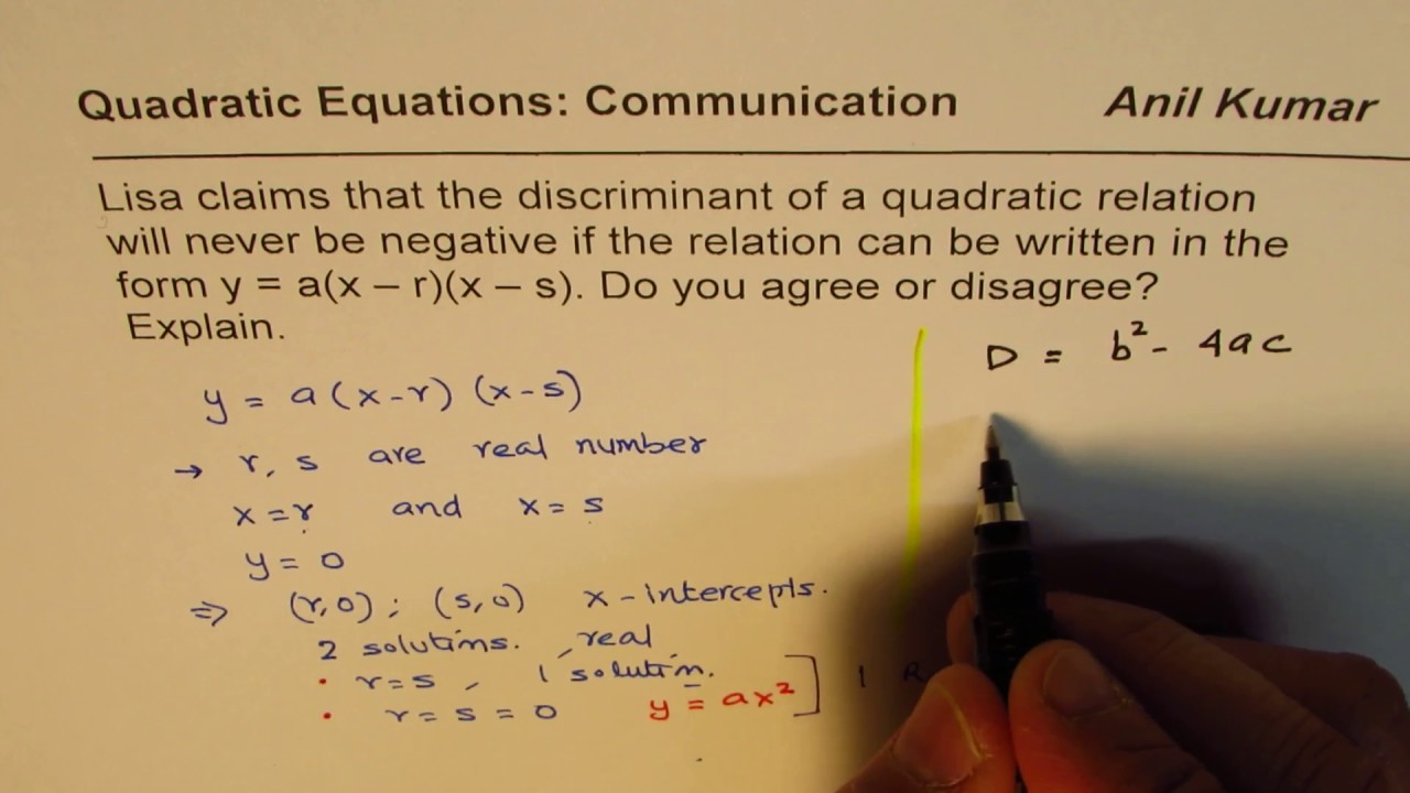 Explain if any factored form of the Quadratic equation have negative ...