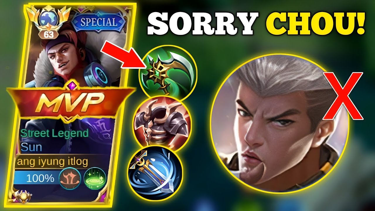 TOP SUPREME SUN VS. CHOU!🥚| SUN BEST BUILD AND EMBLEM -MLBB🔥 # ...