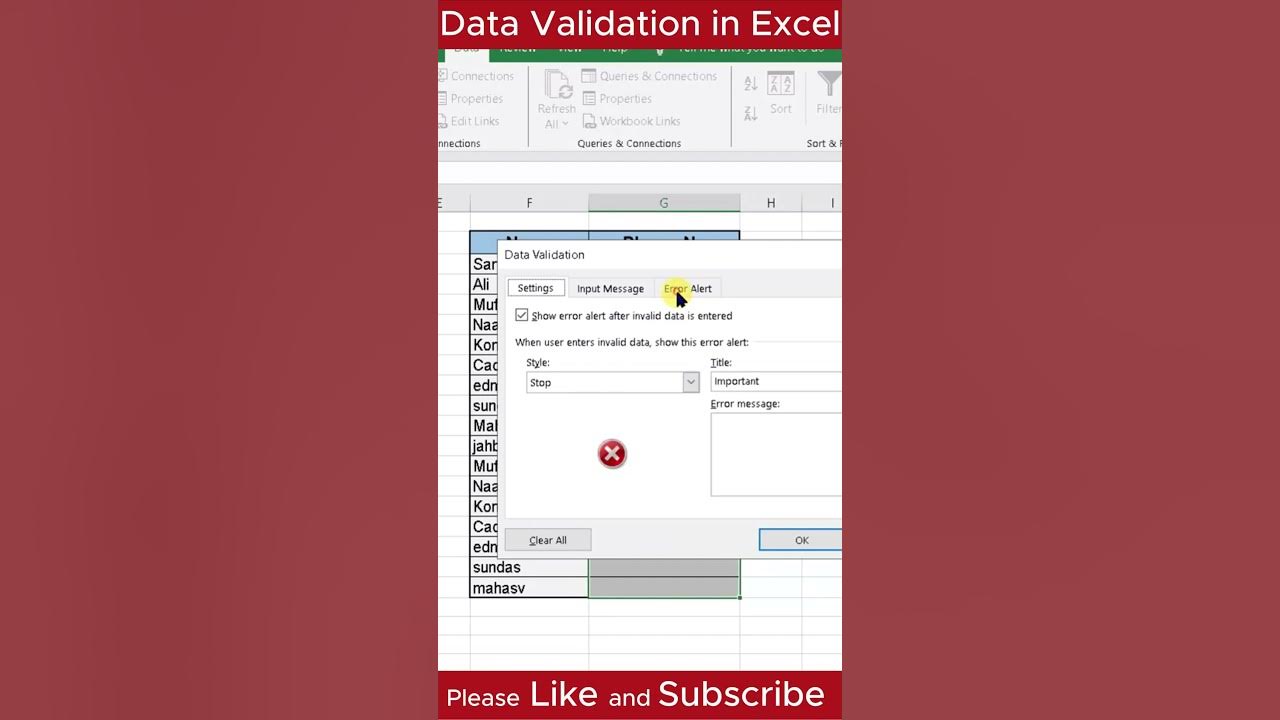 Data Validation In Excel Datavalidation Excel Youtube