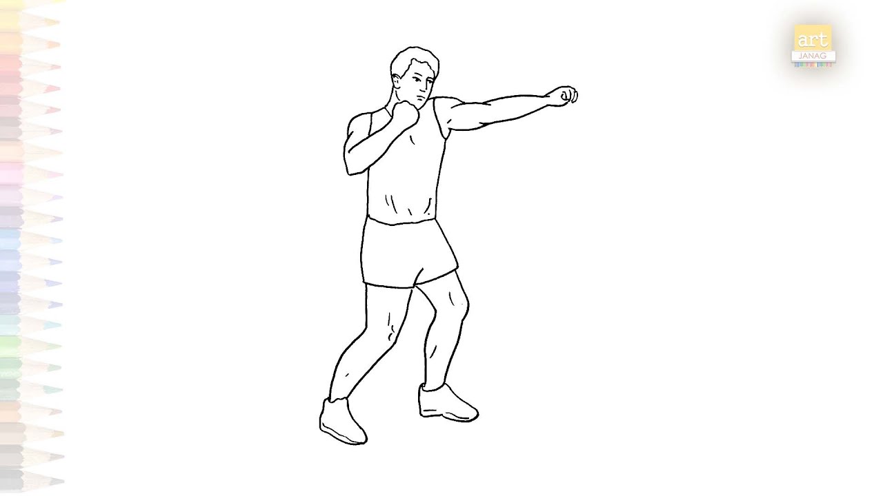 Boxing jab pose drawing easy | Art tutorial | How to draw Boxer step by ...