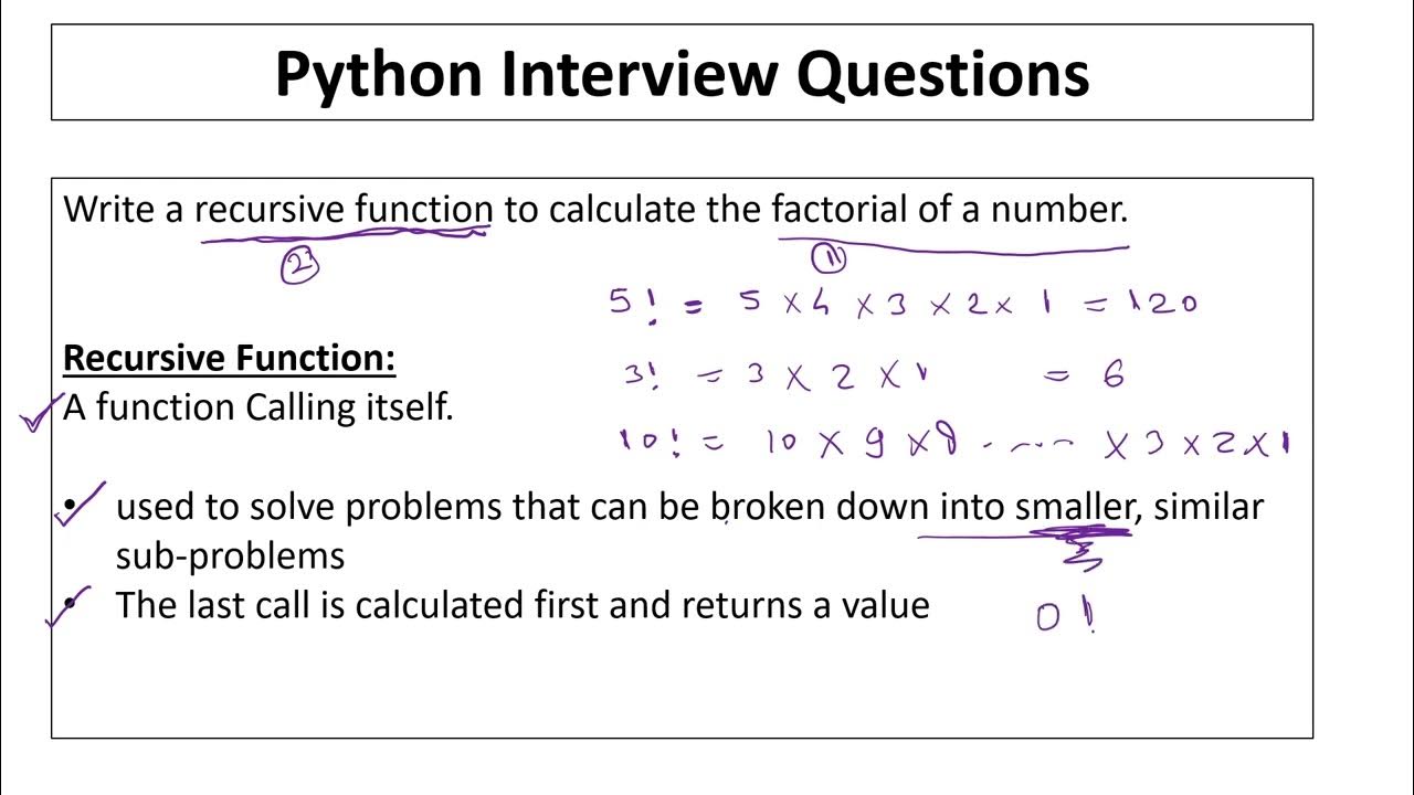 Python Interview Questions : Factorial of a number using recursion | in Hindi - YouTube