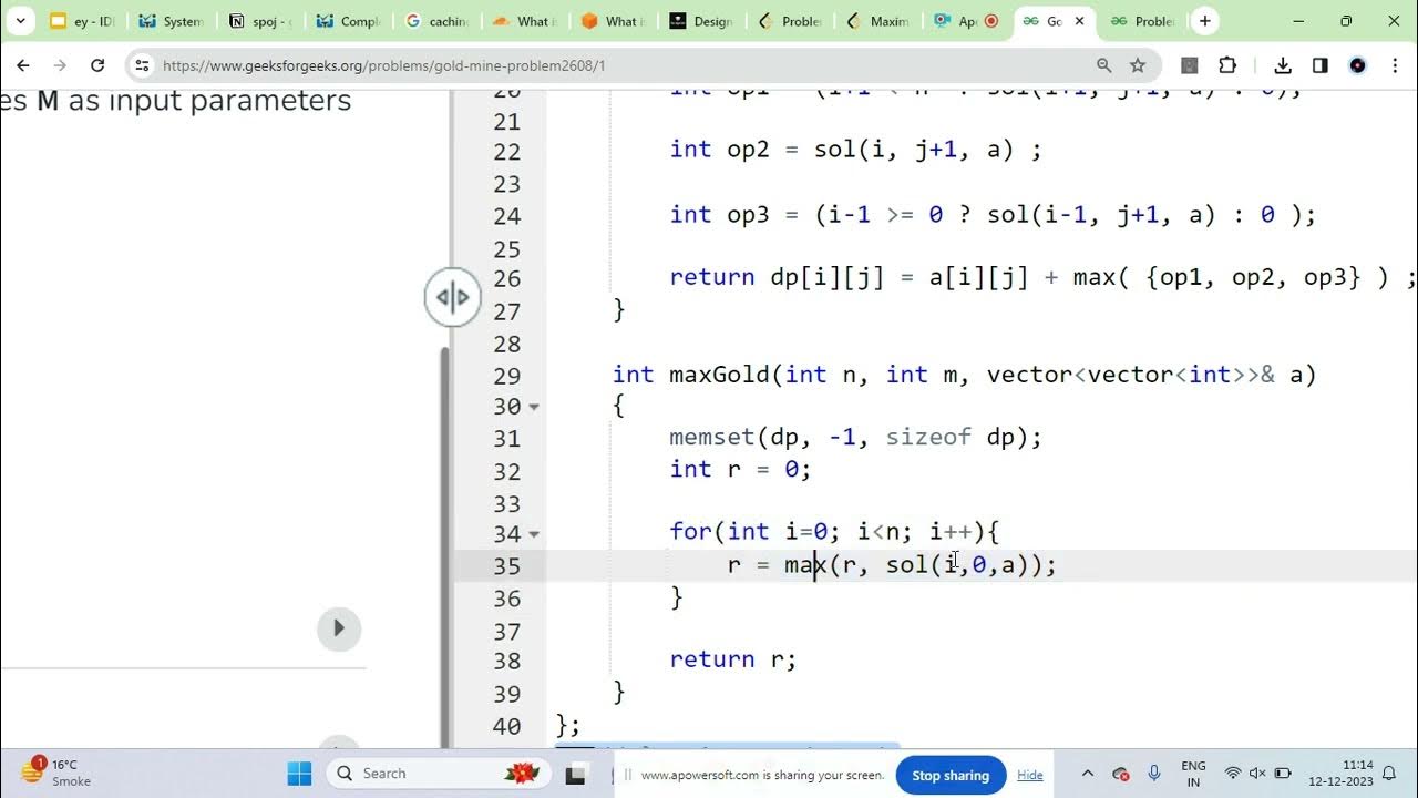 GFG Gold Mine Problem | GFG Problem of day 12-12-23 | DP | GRID DP | GFG(Medium) - YouTube