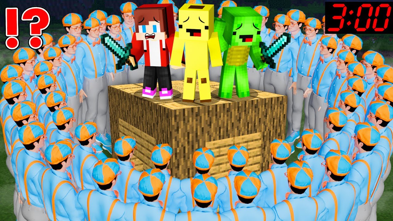JJ and Mikey SURROUNDED by Creepy BLIPPI Titan in Minecraft Challenge ...