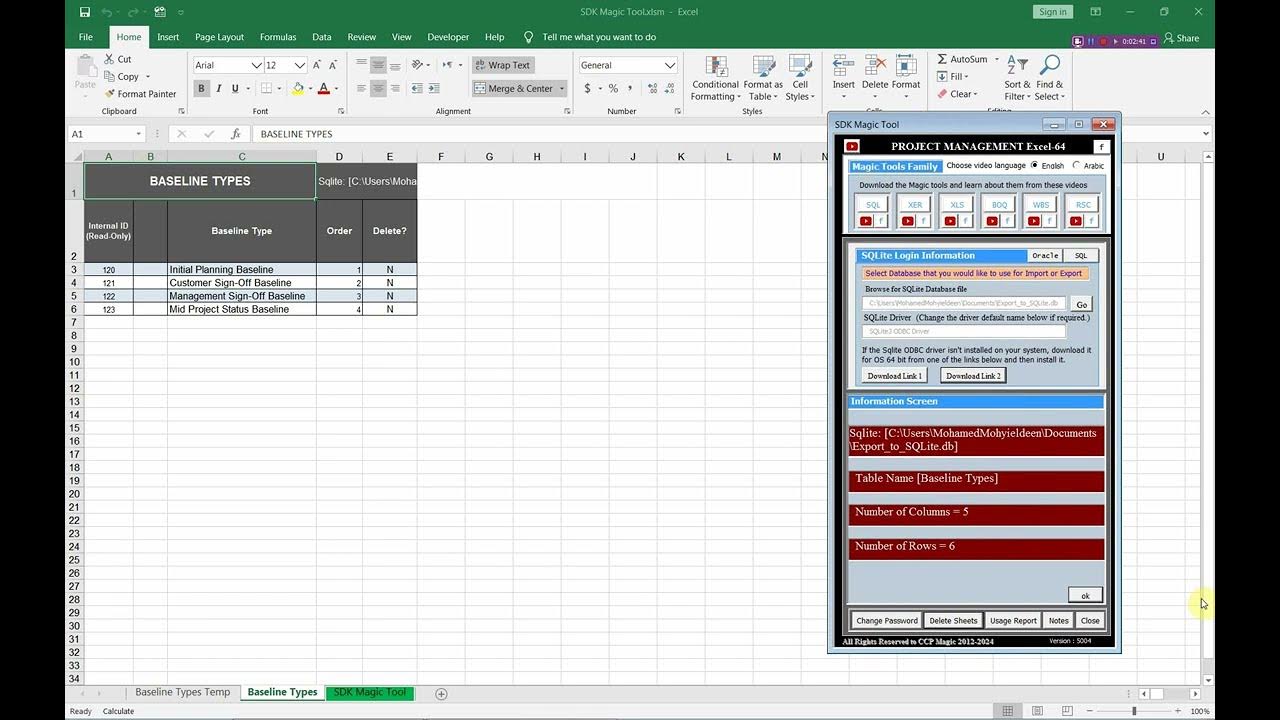 Primavera Excel SDK Magic Tool v_022 Export Baseline Types Arabic - YouTube