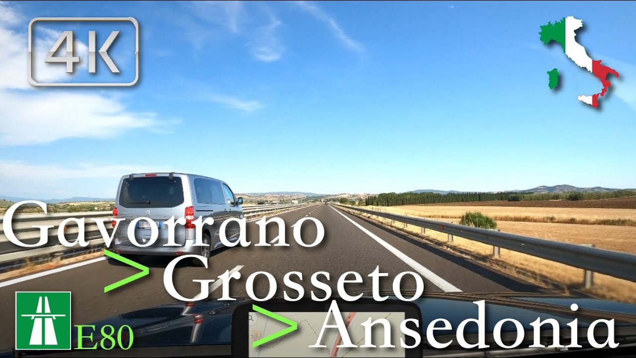 ASMR Highway Drive, Italy [E80 | Gavorrano ⩾ Grosseto ⩾ Ansedonia] July ...