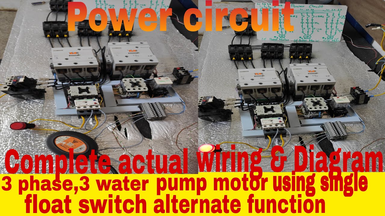 Explained power circuit of 3 water pump motor using single float switch alternate function - YouTube