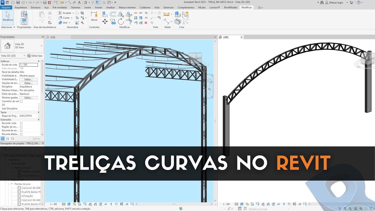 Aprenda a modelar treliças curvas no Revit. Tesouras / Treliças em arco ...