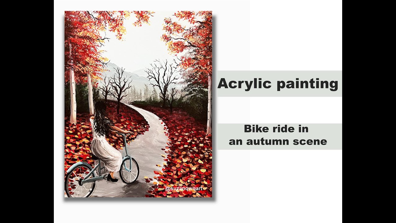 Acrylic painting - bike ride in autumn scene tutorial - YouTube