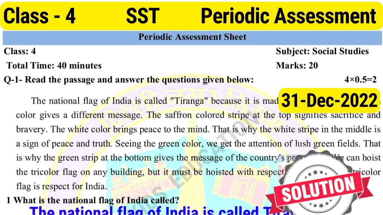 Class 4 SST Periodic Assessment 5 || class 4 sst paper with solution ...