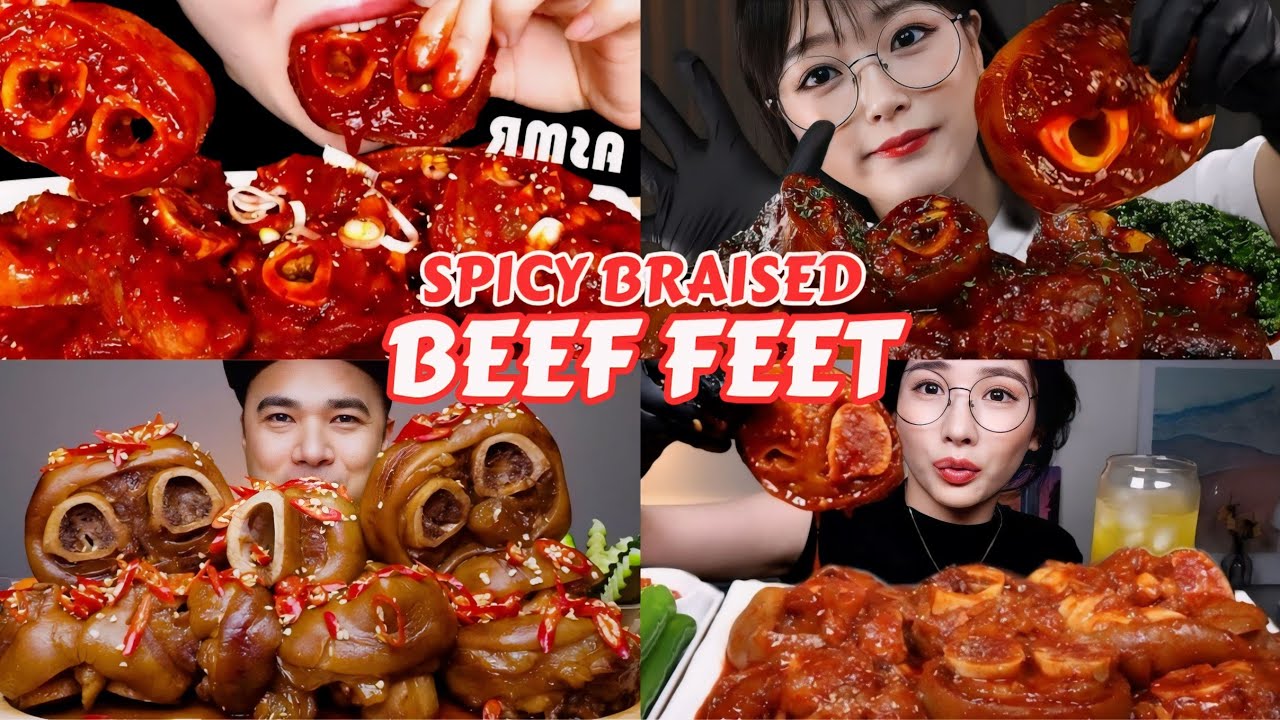 SPICY BRAISED BEEF FEET | Satisfying Bites | ASMR MUKBANG Compilation ...