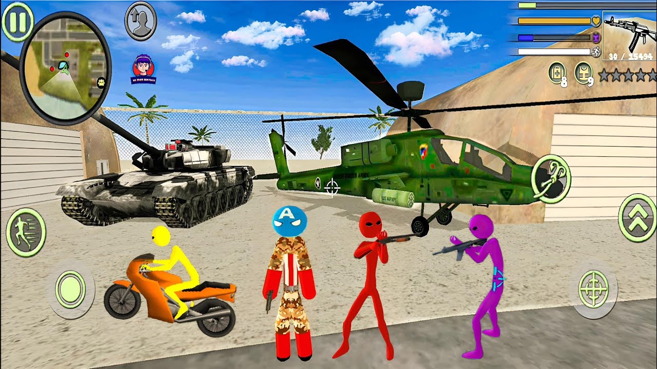 Army Captain Stickman Rope Hero Stealing Army Helicopter #27 - Android ...