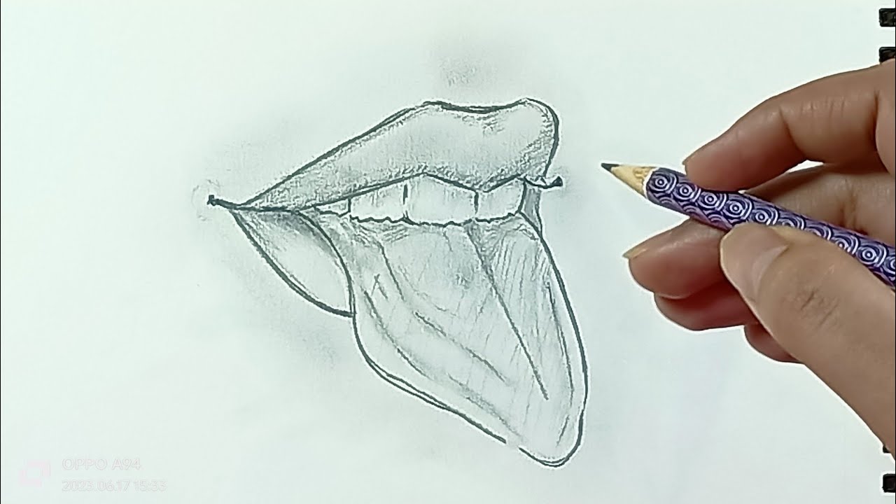 Drawing the tongue and mouth with a pencil - YouTube