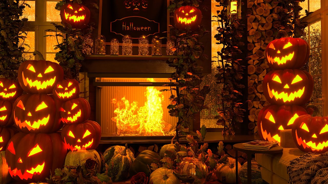 Halloween Fireplace Ambience With Fireplace Sounds - Relaxing Halloween ...