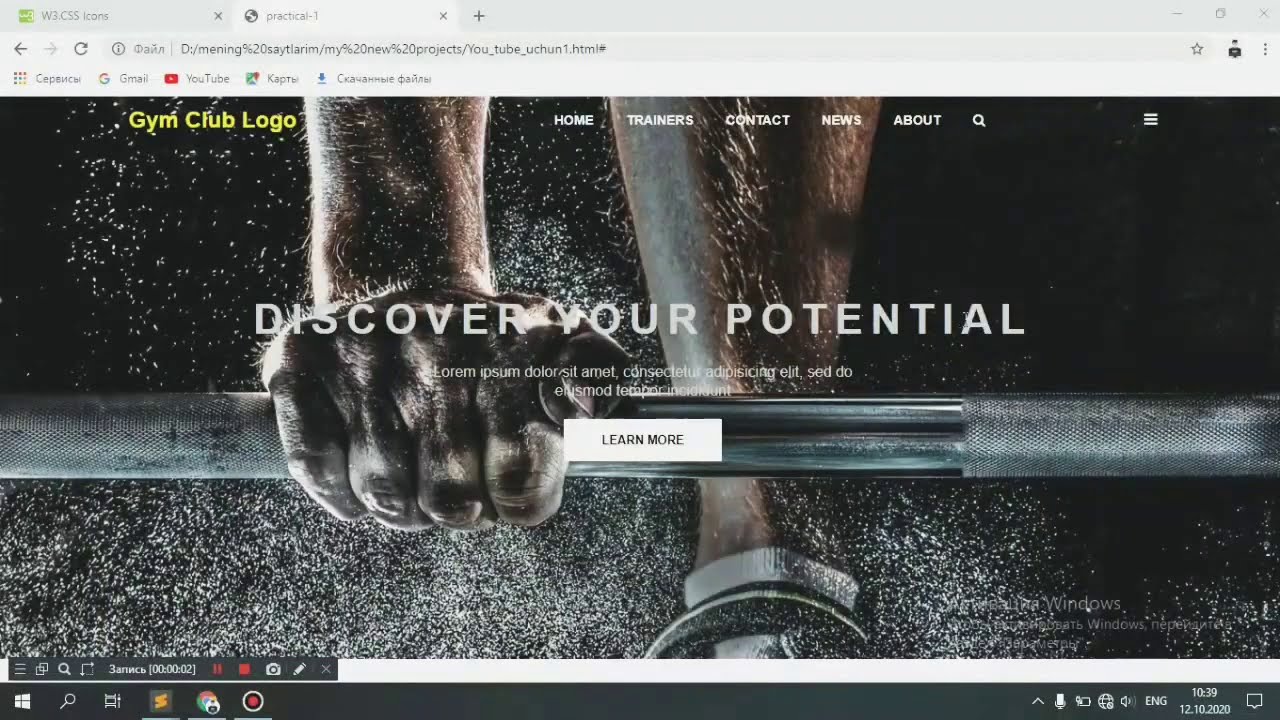 HTML & CSS praktika-1. Web-saytlar uchun navbar va bosh sahifa yasashni ...