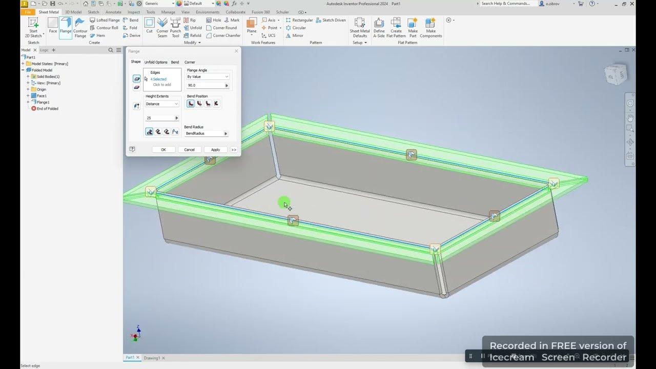 Basic lesson Autodesk Inventor Beginners -Tutorial Sheet Metal work | Flanges 2D sketch and ...