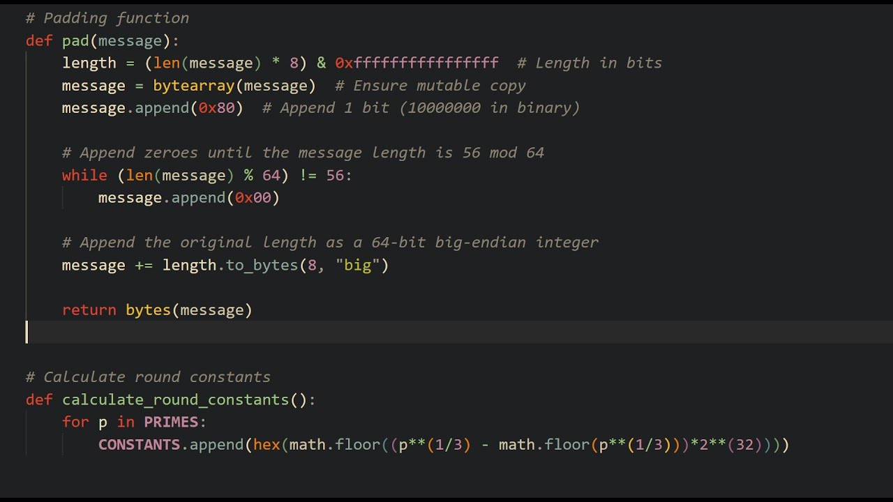 SHA-256 Implementation in Python3 - YouTube