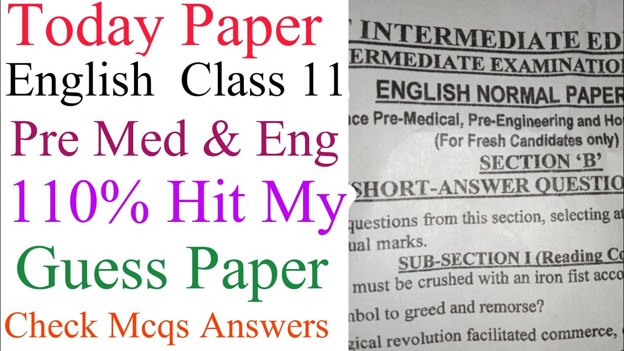 Today Paper Of English Class 11 Pre Med & Eng 100% Hit My Targeted ...