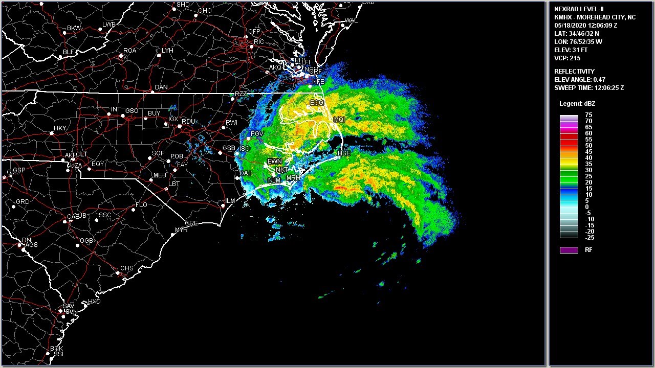 2020 Arthur - Morehead City, NC WSR-88D Radar Animation (HD 1280x720 ...