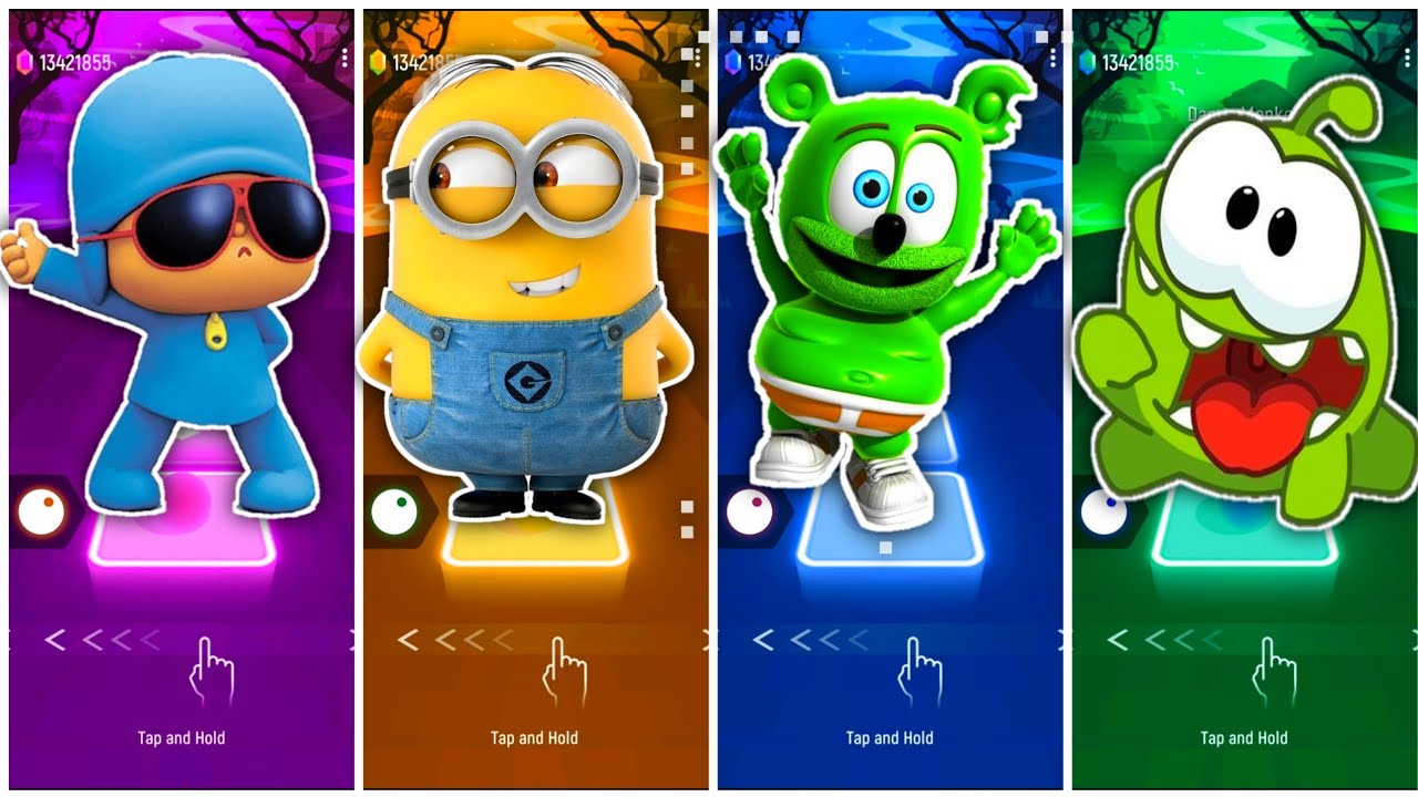 Pocoyo 🆚 Minions 🆚 Gummy Bear 🆚 Om Nom. 🎶 Tiles Hop Edm Rush! - YouTube