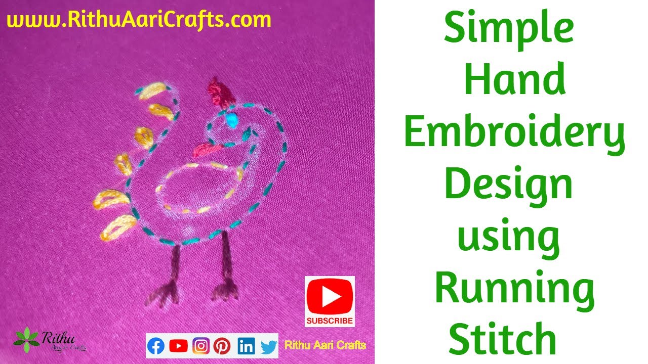 Simple Hand Embroidery Design Using Running Stitch Tutorial, Step by ...