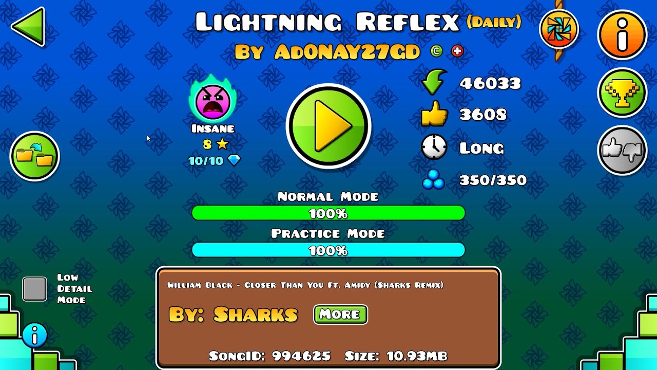 LIGHTNING REFLEX By AdONAY27GD | Insane level | Daily level | Geometry ...