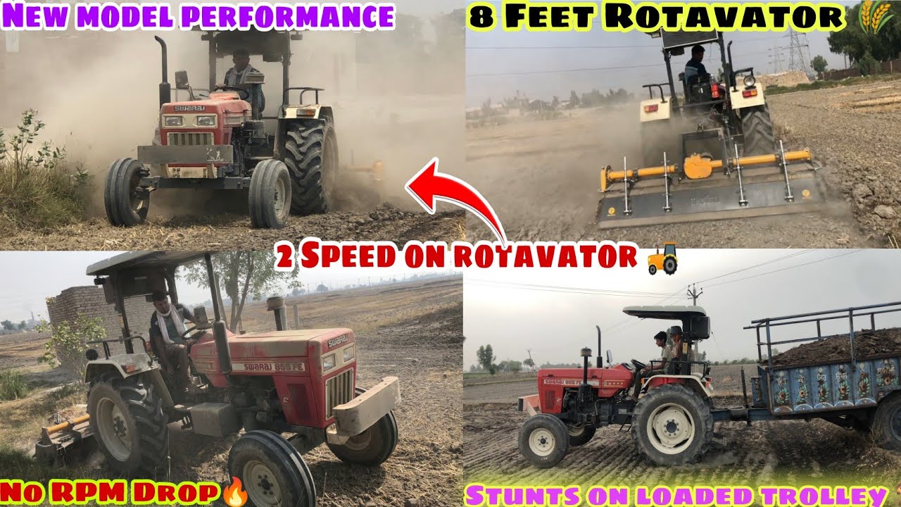 Swaraj 855 4 star with 8 Feet Rotavator 🌾🌾// St*nts on trolley 😅😅 - YouTube
