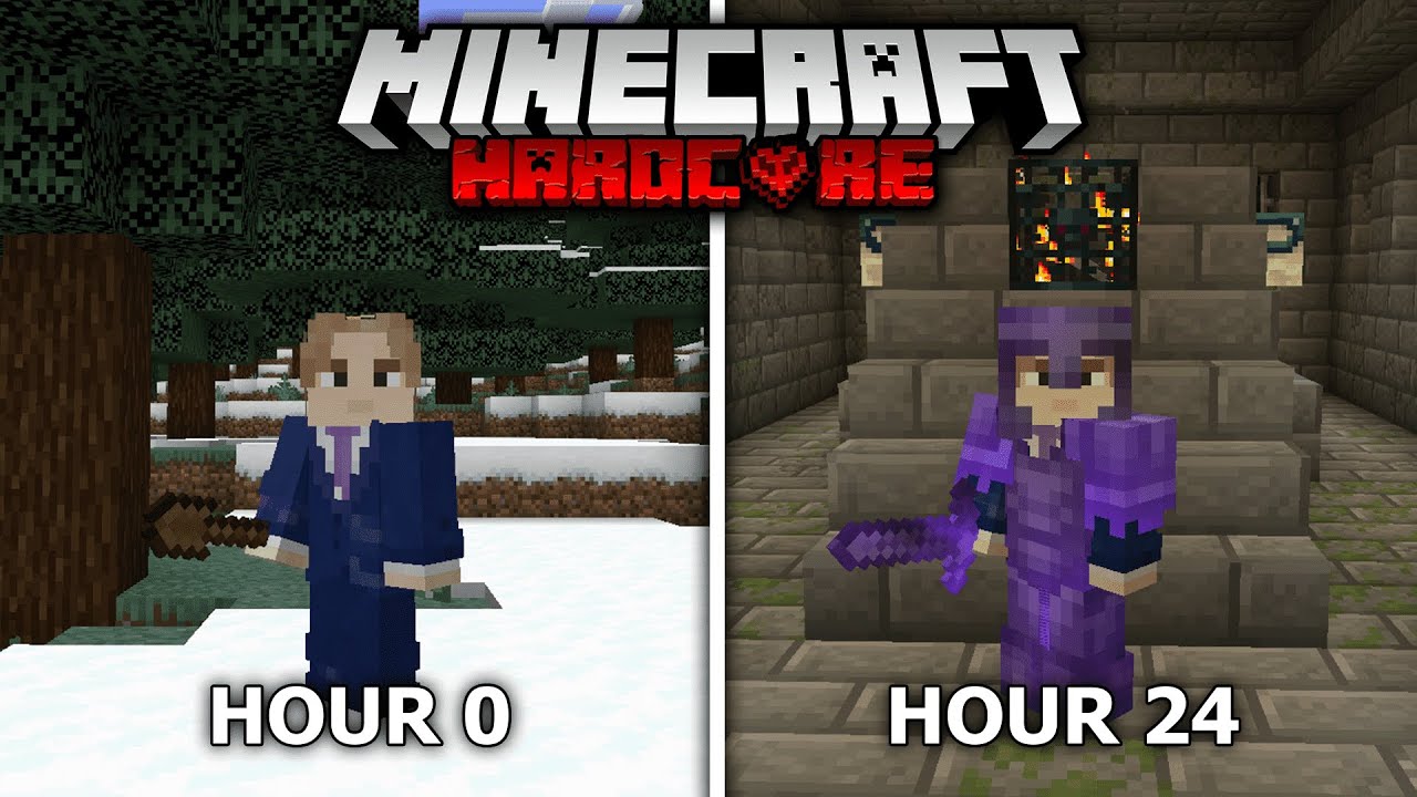 I Spent 24 Hours in HARDCORE Minecraft - YouTube
