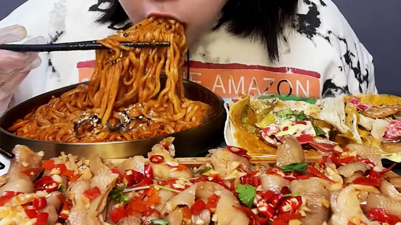 Spicy chicken legs, Red noodles - YouTube