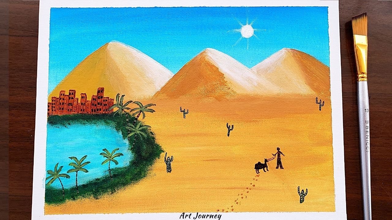 Painting an oasis in the Desert / Acrylic painting for beginners step ...