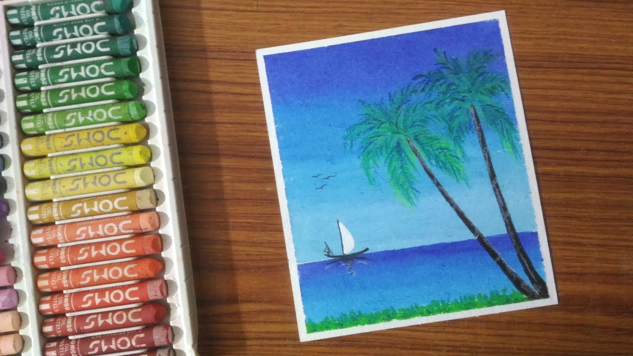 Palm Tree Scenery Drawing for Beginners with oil pastels | Step by Step ...