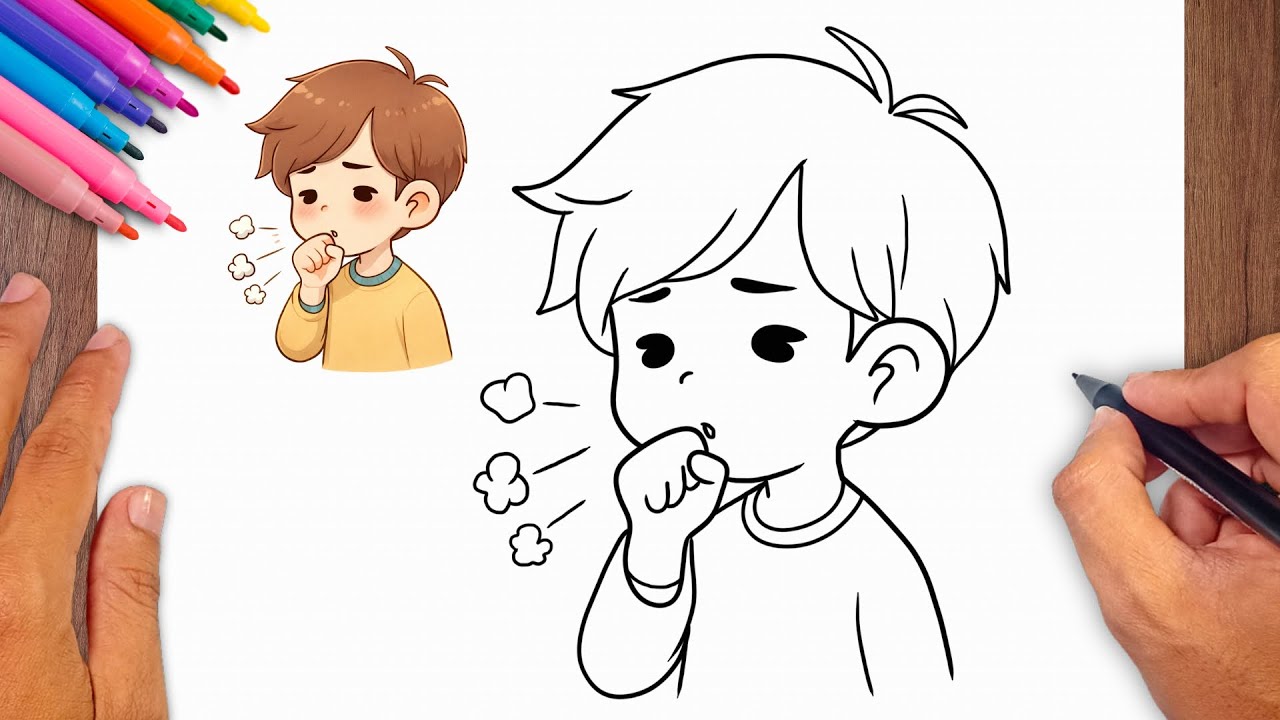 How to draw Boy Coughing - Easy Drawing for Kids & Beginners - YouTube