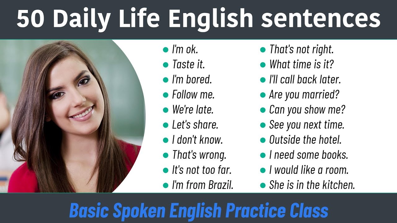 50 Daily Life English sentences || Basic Spoken English Practice Class ...