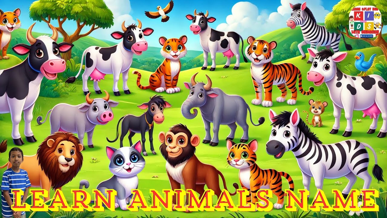 "Animal Names for Kids | Cow, Dog, Tiger, Ape, Mare, Cat, Zebra, Ox ...