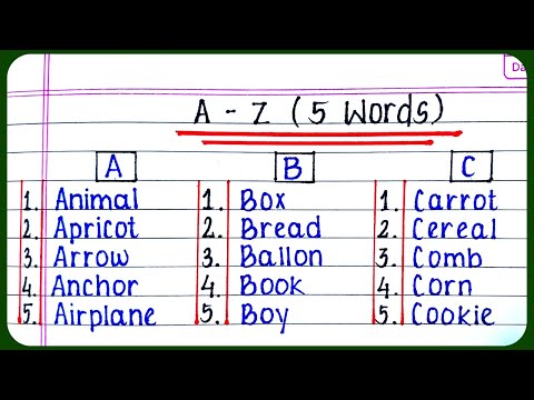 A to Z alphabets with spelling for 5 words for learning |A to Z alphabet 5 words |  Five words A toZ