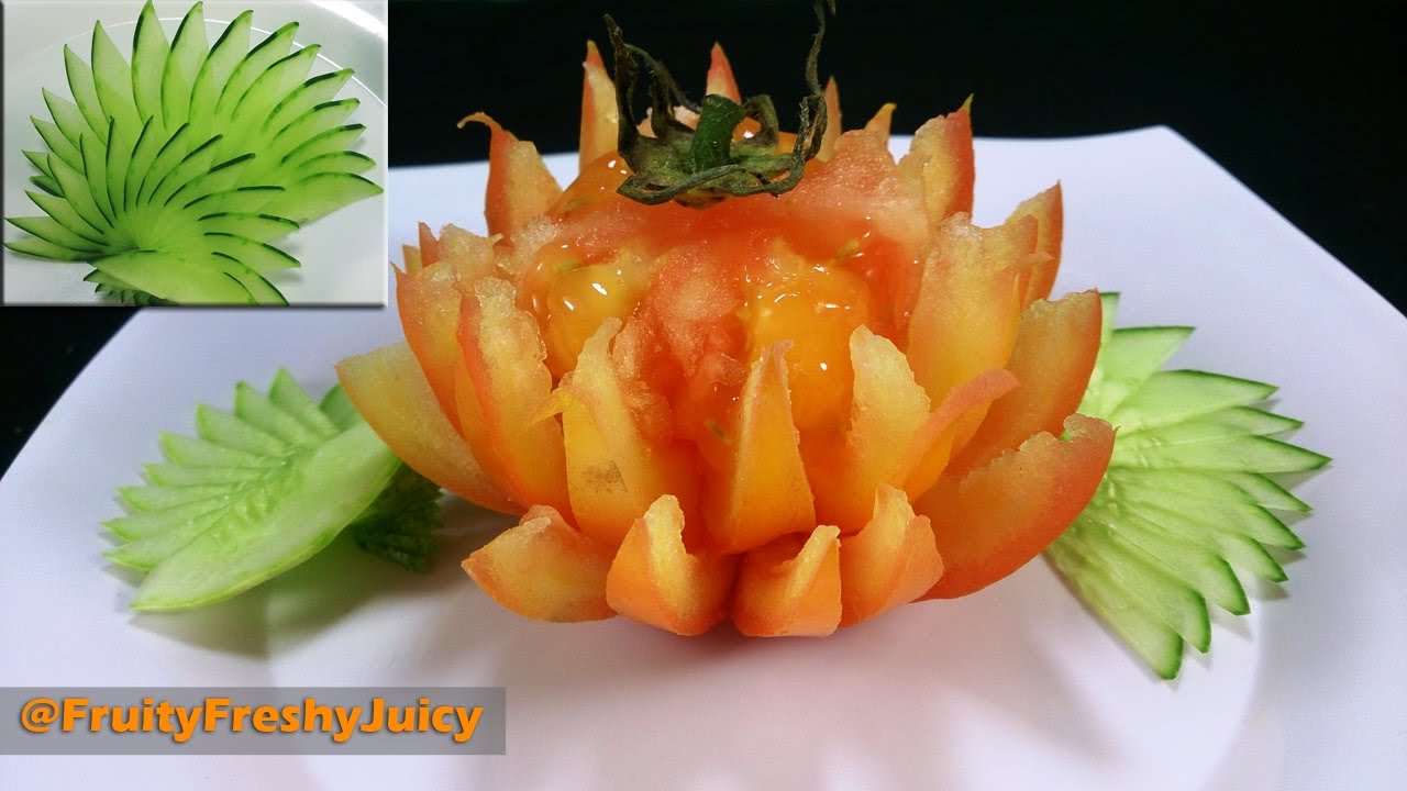 Art In Tomato Flower With Cucumber Wing Garnish - Peacock Feathers ...