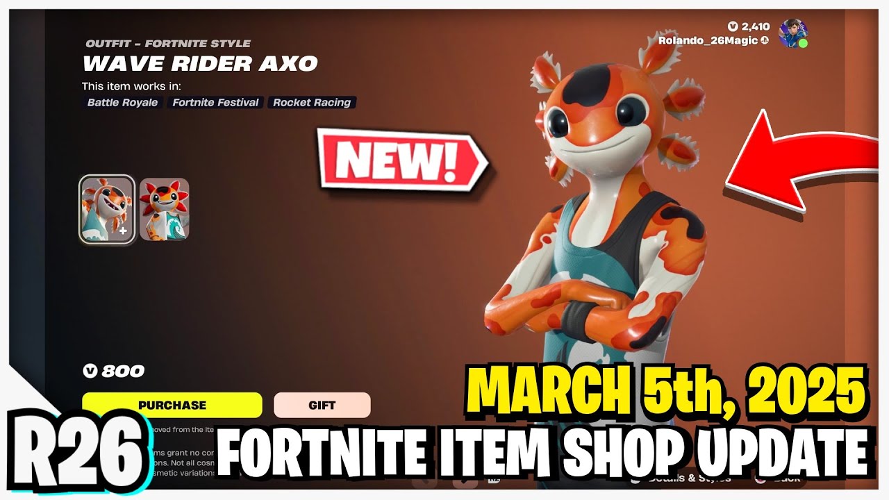 Fortnite Item Shop *NEW* WAVE RIDER AXO SKIN & XO ICON EMOTE! - YouTube