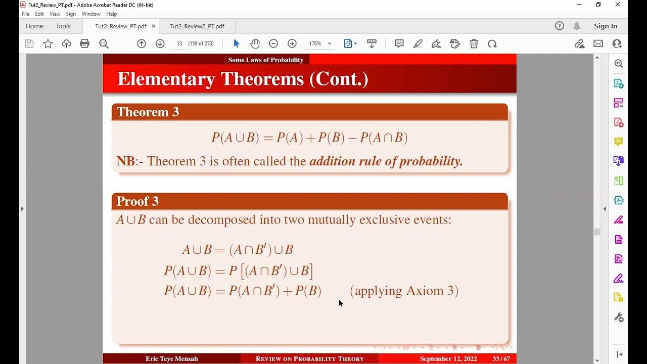 Axioms & Proofs of Theorems of Probability ||Tutorial 2 (C) - YouTube
