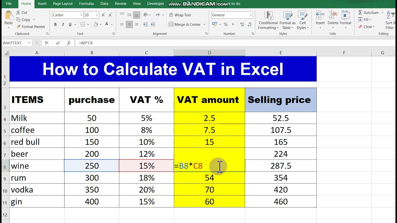 How To Calculate VAT In Excel Calculate The VAT Amount Calculate How To Calculate VAT In Excel Calculate The VAT Amount Calculate