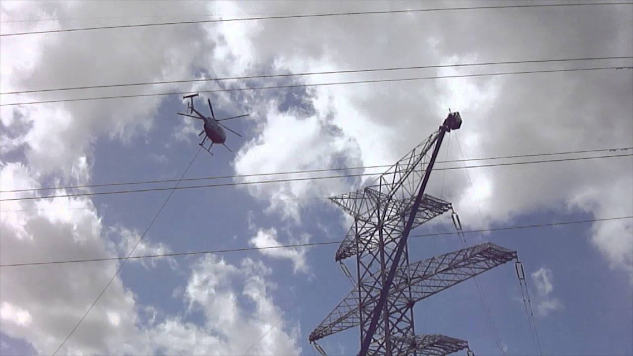 Helicopter stringing on the Langdon to Janet Project- April 2015 - YouTube